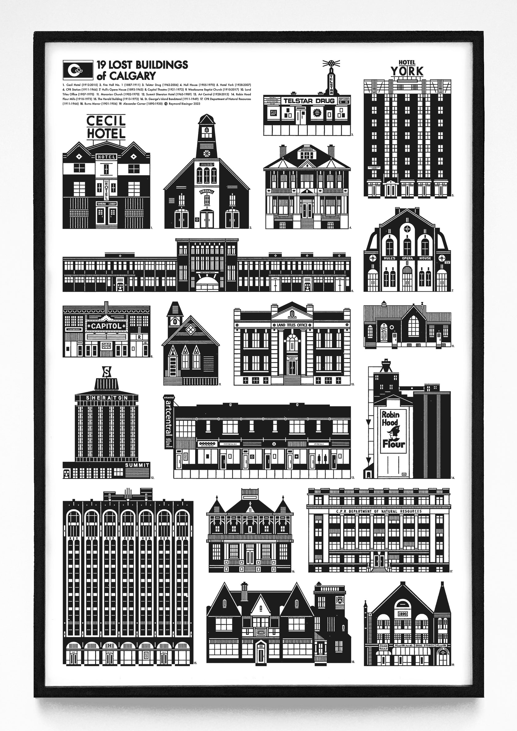 Lost Buildings print series – Raymond Biesinger Illustration